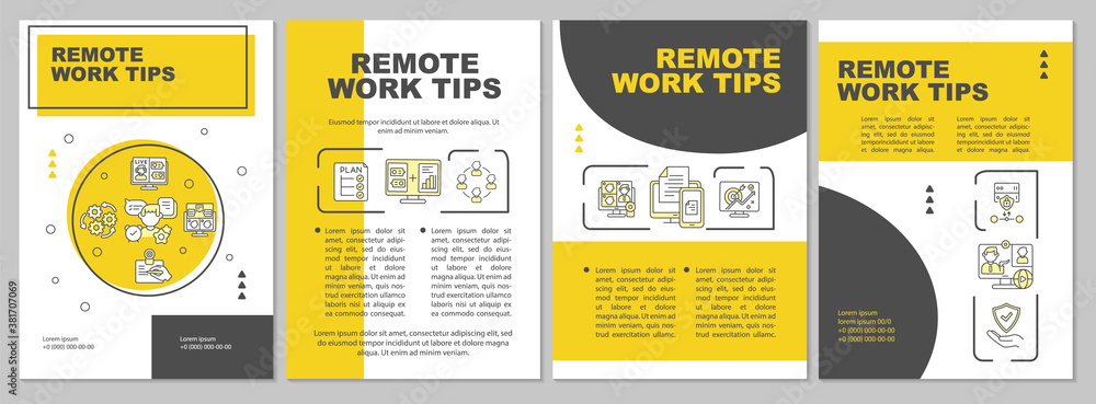 Remote work tips brochure template. Company and team productivity ...