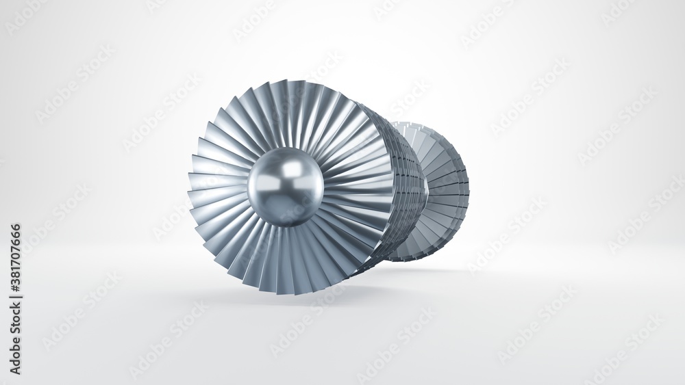 Turbine blade of gas turbine engine power plant. 3D render Stock ...