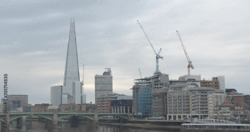 London UK City The Shard filmed from ground level static shot with a ...