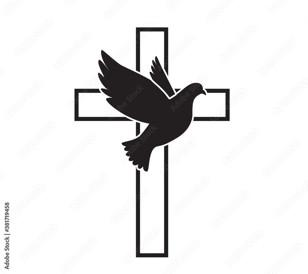Dove flying with a Symbol of Religion. Cross. Dove Of Peace. Vector ...