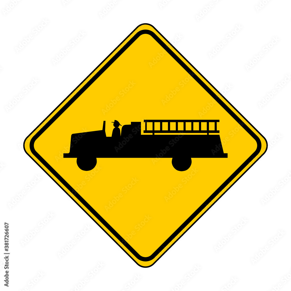 Fire station road sign. Vector illustration of yellow diamond shaped ...