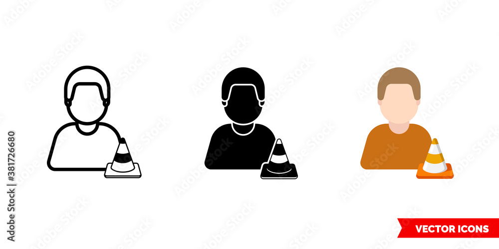Roadman road worker icon of 3 types color, black and white, outline ...