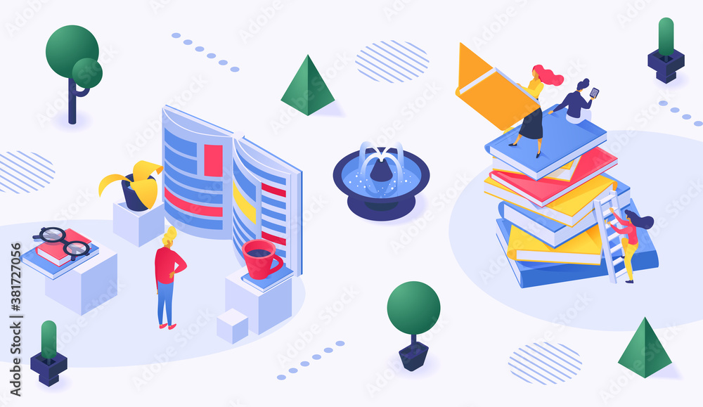 Education concept, crossroad with stacks of books stop, and signboards ...