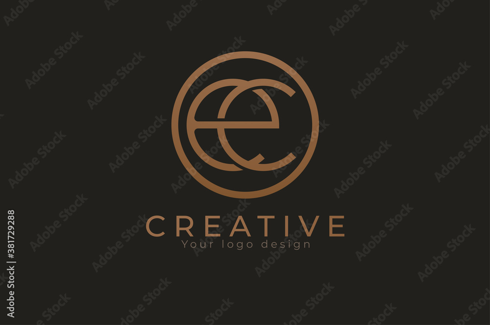 Abstract initial letter E and C logo, golden circle with letter EC ...