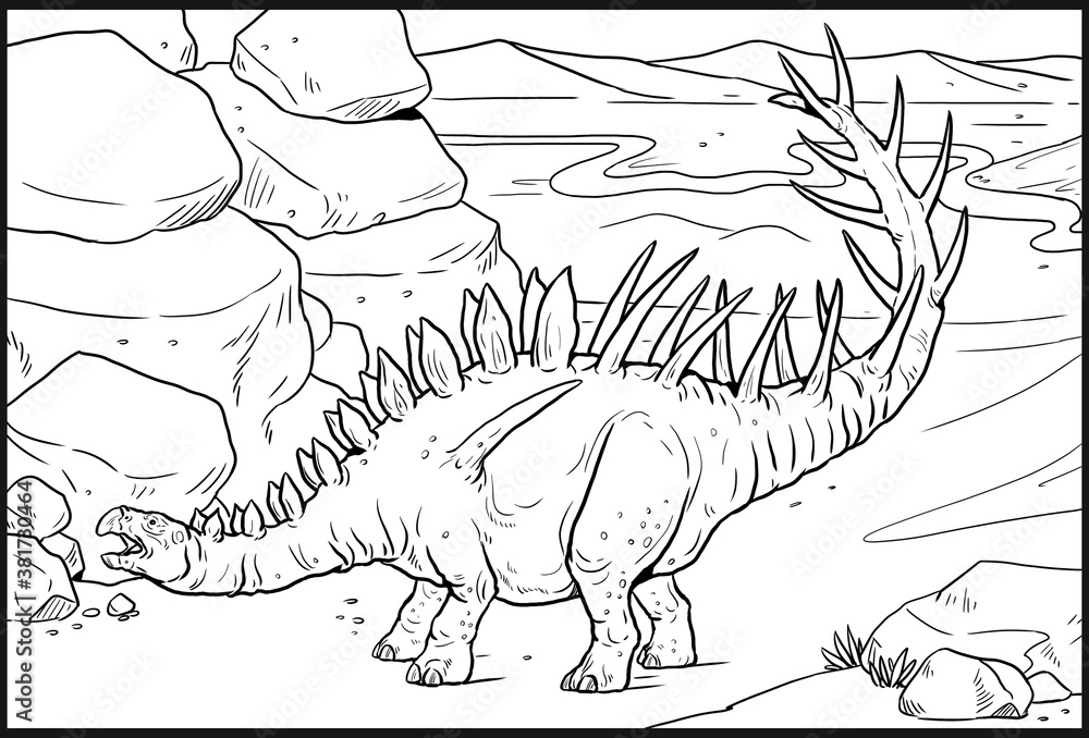 Herbivorous dinosaur - Kentrosaurus. Dino outline drawing. Coloring ...
