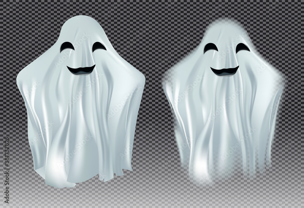 White transparent ghost vector illustration. Ghosts isolated on dark ...