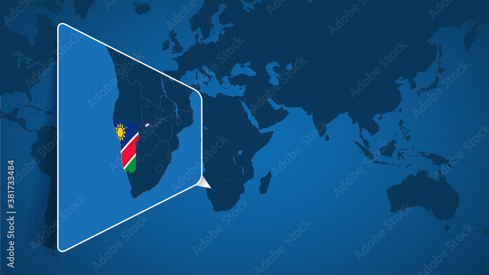 Location of Namibia on the World Map with Enlarged Map of Namibia with ...