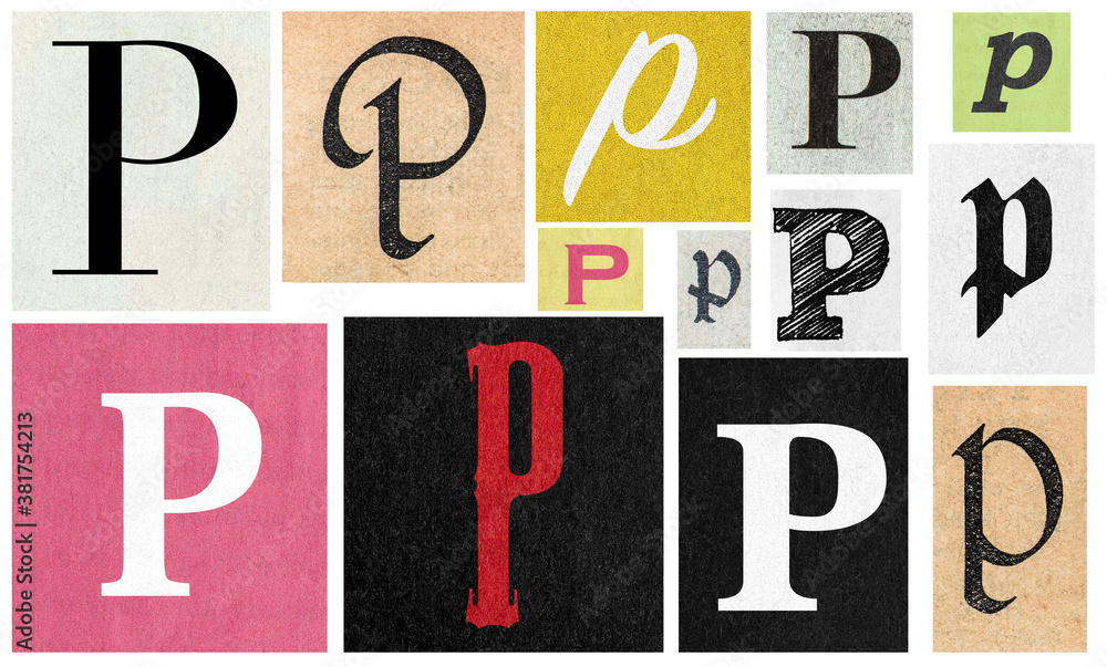 Paper cut letter p Newspaper cutouts scrapbooking crafting Stock Photo ...