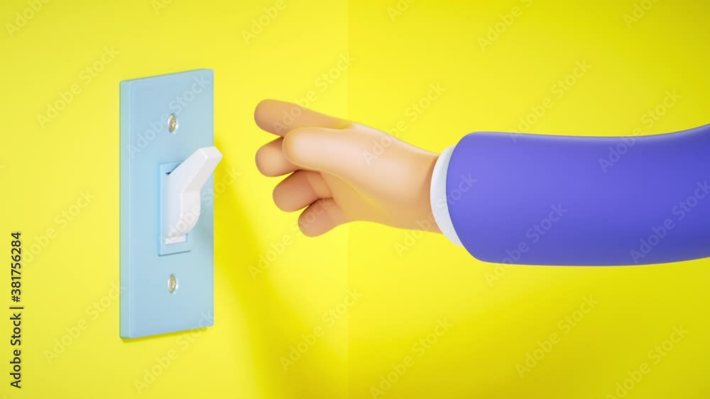 3d render, cartoon character hand turns the light on and off. From ...