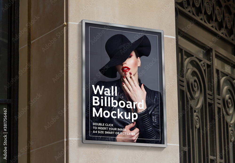 Billboard Hanging on Company Wall Mockup Stock Template | Adobe Stock