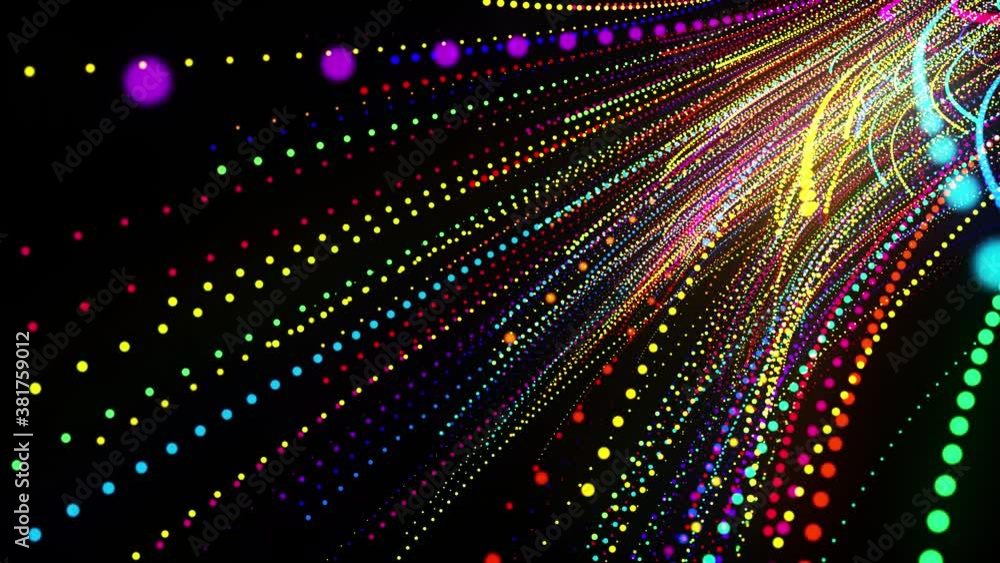 abstract 3d loop background with glowing particles lined up in a row ...
