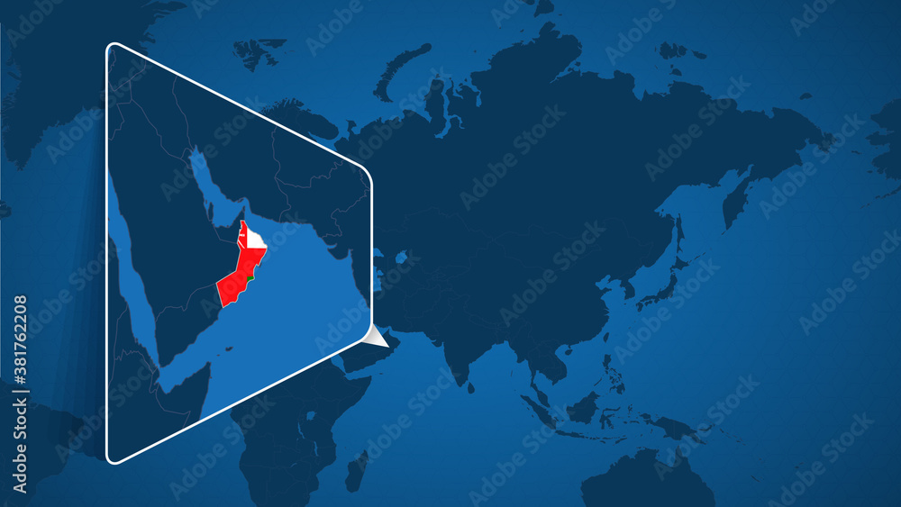 Poster Location of Oman on the World Map with Enlarged Map of Oman with ...