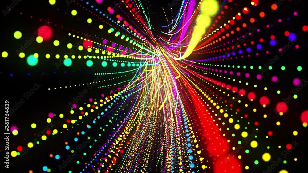 abstract 3d loop background with glowing particles lined up in a row ...