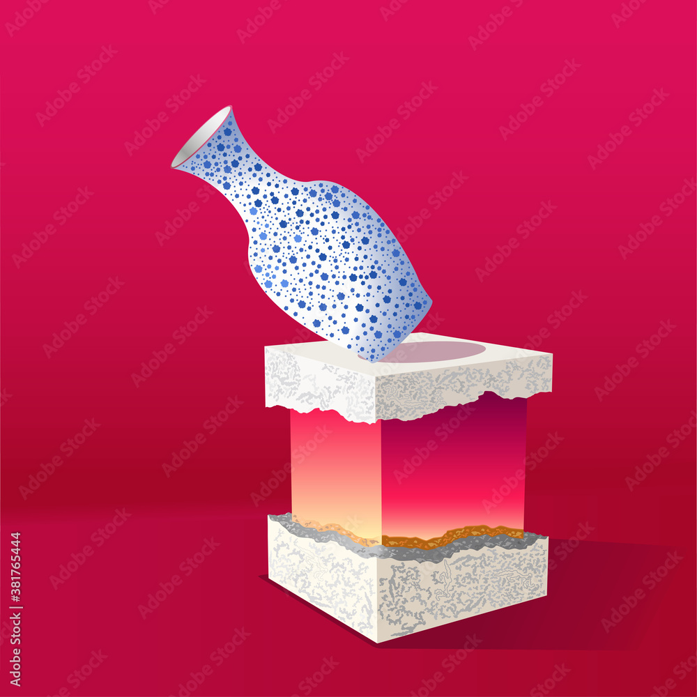Vintage Chinese ceramic fragile vase in vector, which stands on a stone ...