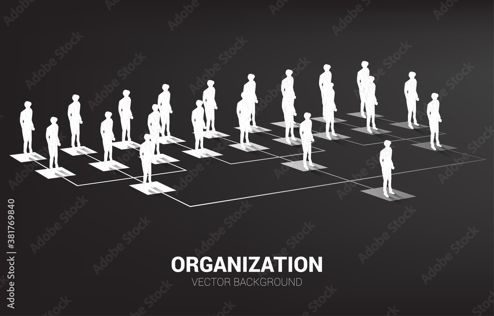 Silhouette of businessman standing on organization chart . Business ...