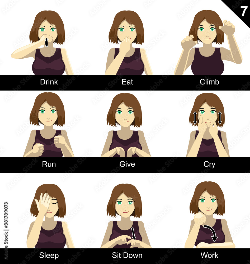 Manga Style Sign Language Set 7 Actions Stock Vector | Adobe Stock