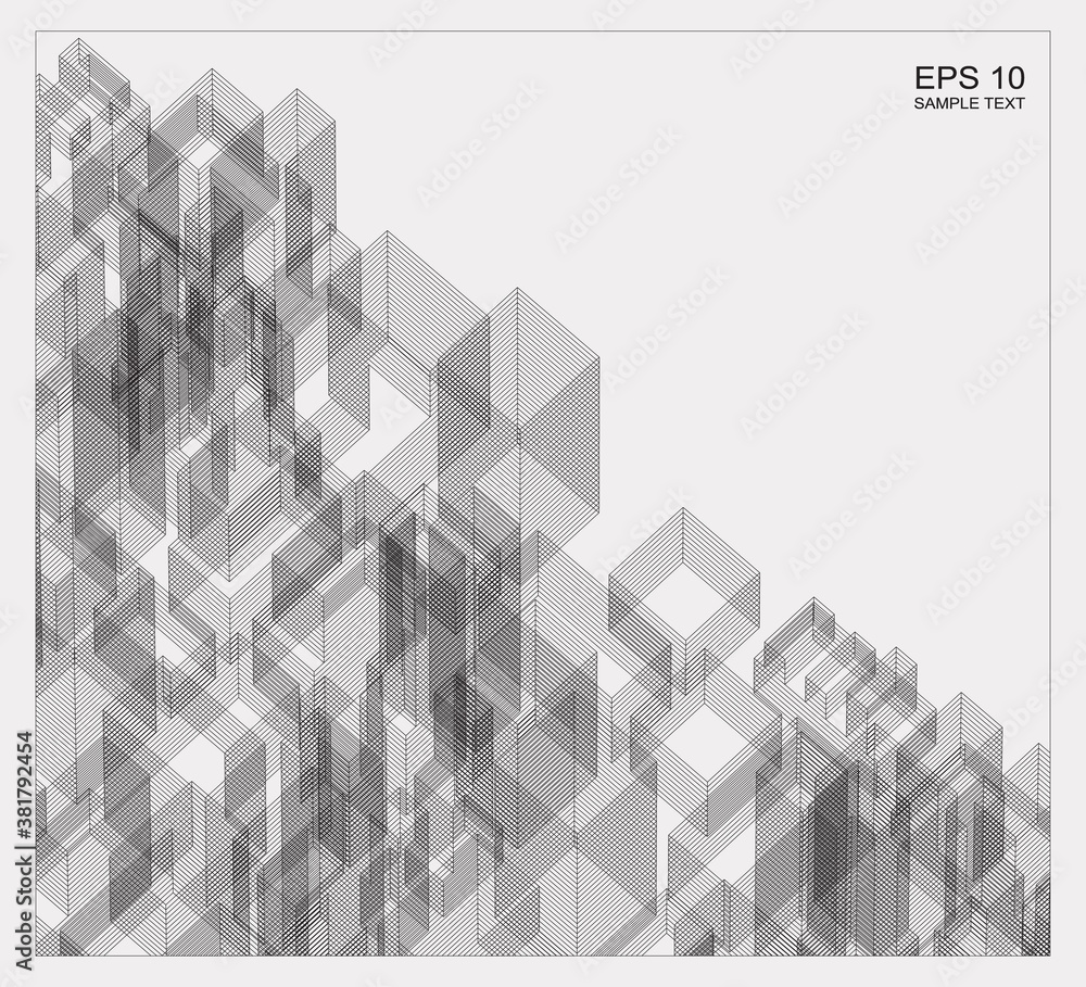 Abstract matrix wireframe space of building. 3D Perspective wireframe ...