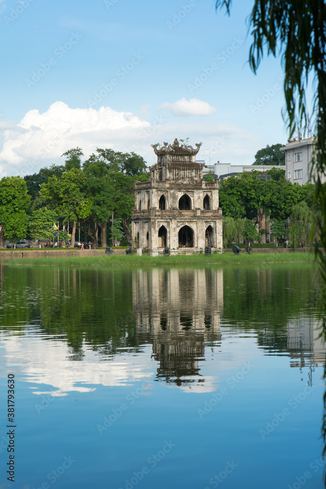 Turtle Tower (Thap Rua) in Hoan Kiem lake (Sword lake, Ho Guom) in ...