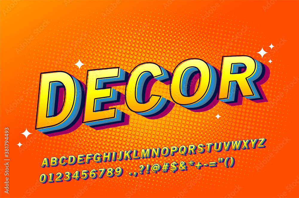 Comics style font design, alphabet letters and numbers, classic and ...