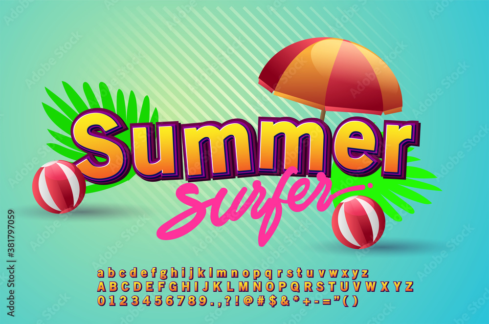 Hot summer font typeface stylish and modern poster title with detailed ...