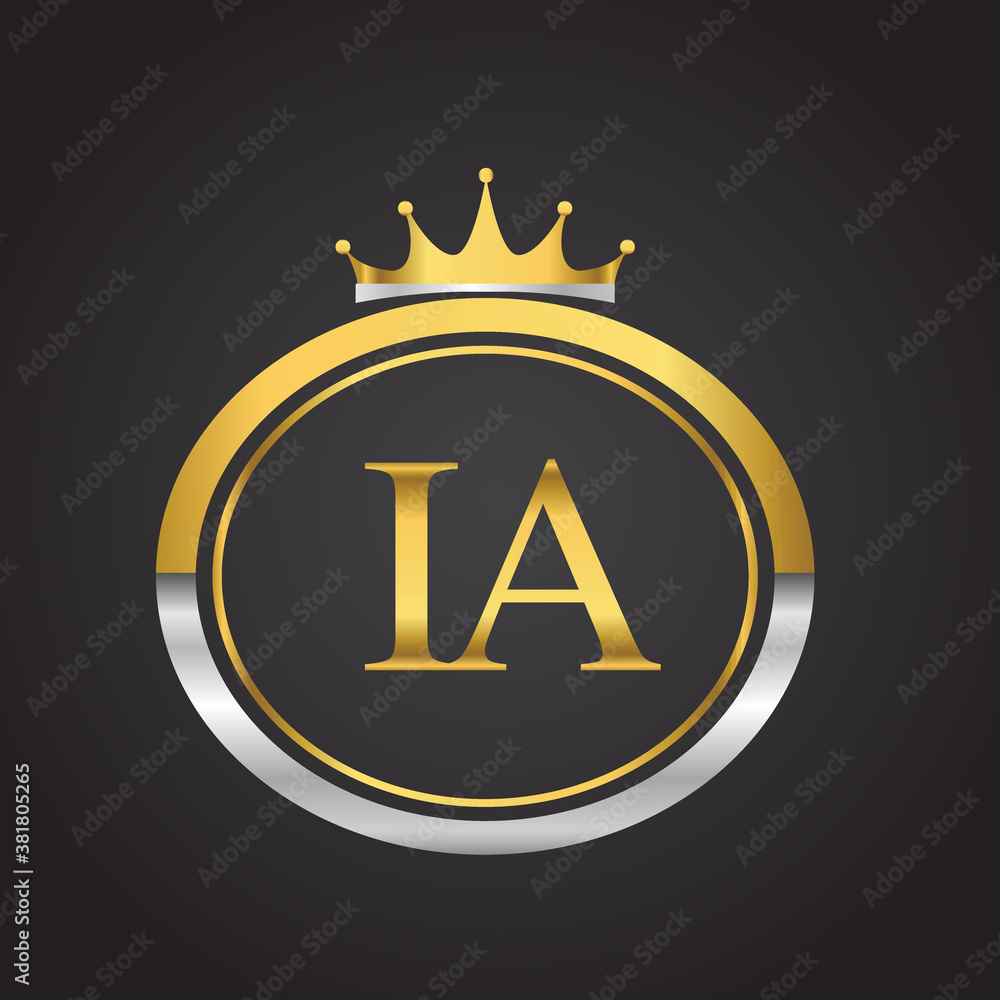 initial letter IA logotype company name with oval shape and crown, gold ...