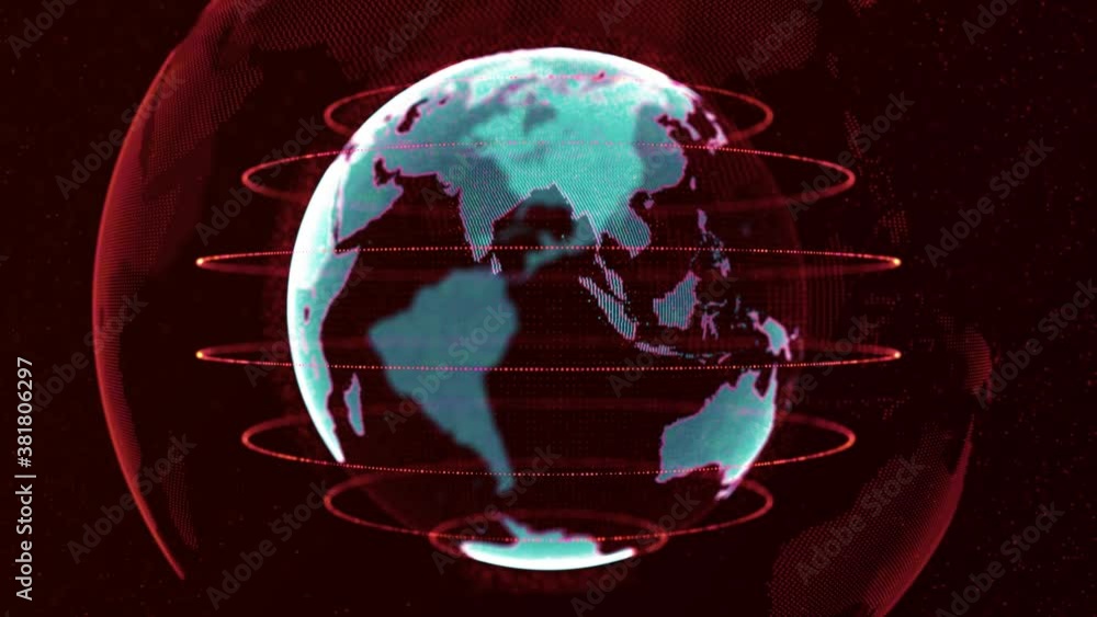 3D Connection lines Around Earth Globe Motion of digital data flow Loop ...
