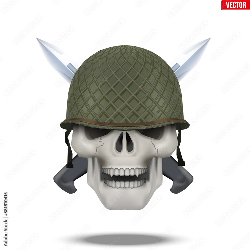 Skull with Military helmet and knife cross. Symbol of militarism for ...