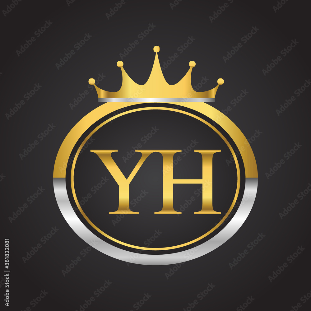 Vecteur Stock initial letter YH logotype company name with oval shape and crown, gold and silver ...