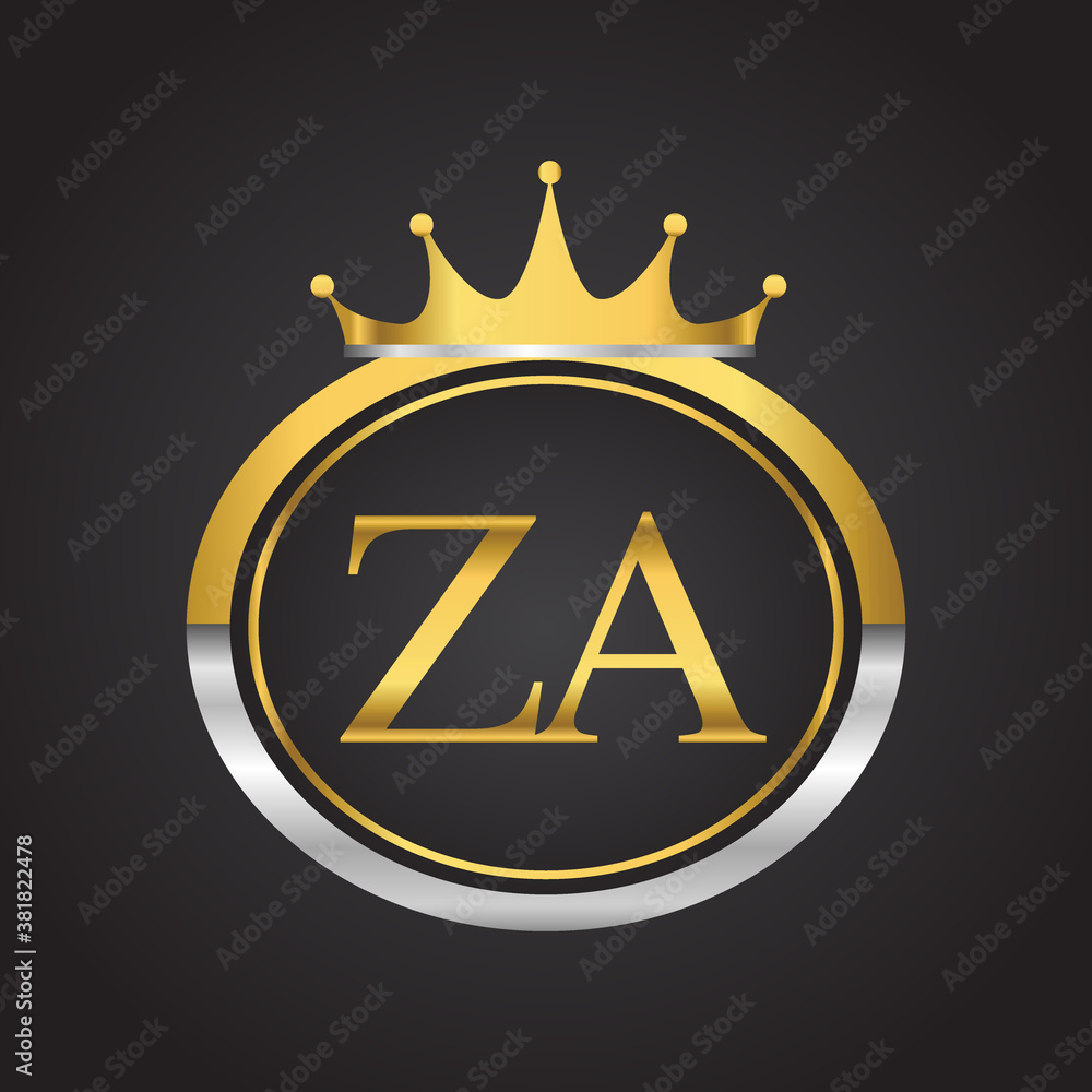 initial letter ZA logotype company name with oval shape and crown, gold ...
