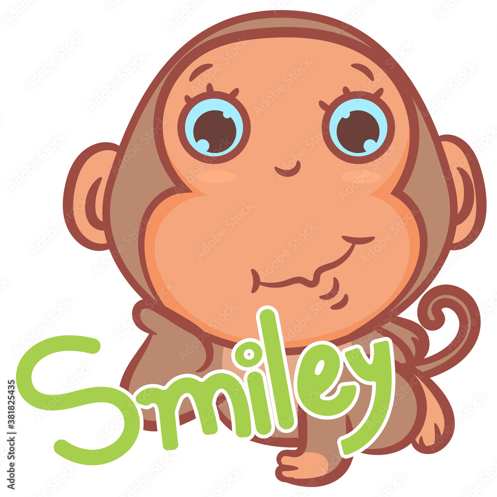 Cute little monkey smiley character scene vector cartoon on a white ...