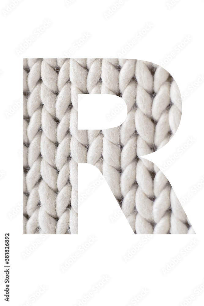 Letter " R " is a knitted of the alphabet isolated on a white ...