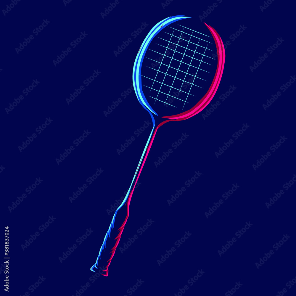 Badminton racket line pop art potrait logo colorful design with dark ...