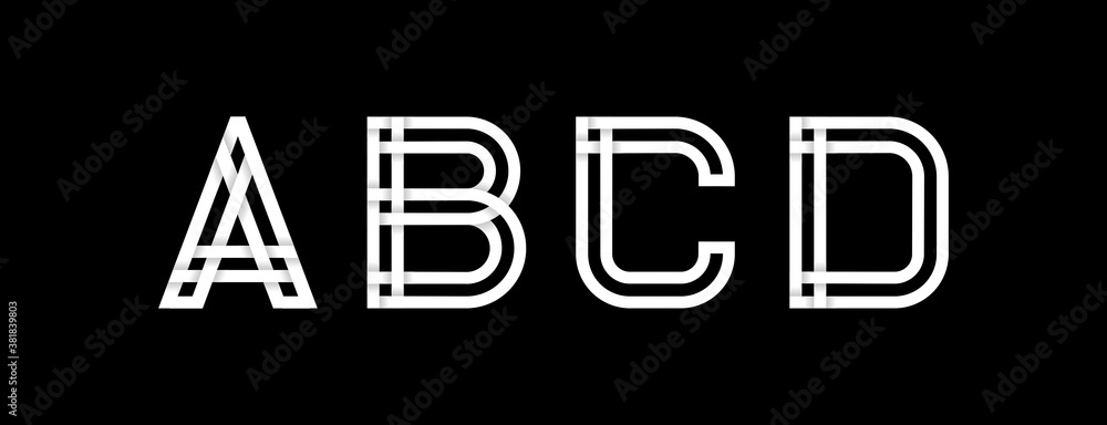 Capital letters A, B, C, D . Created from interwoven white stripes with ...