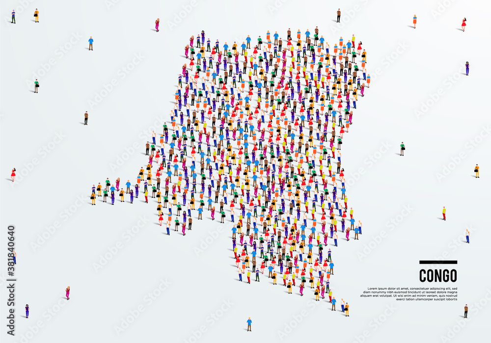 Congo Map. Large group of people form to create a shape of Republic of ...