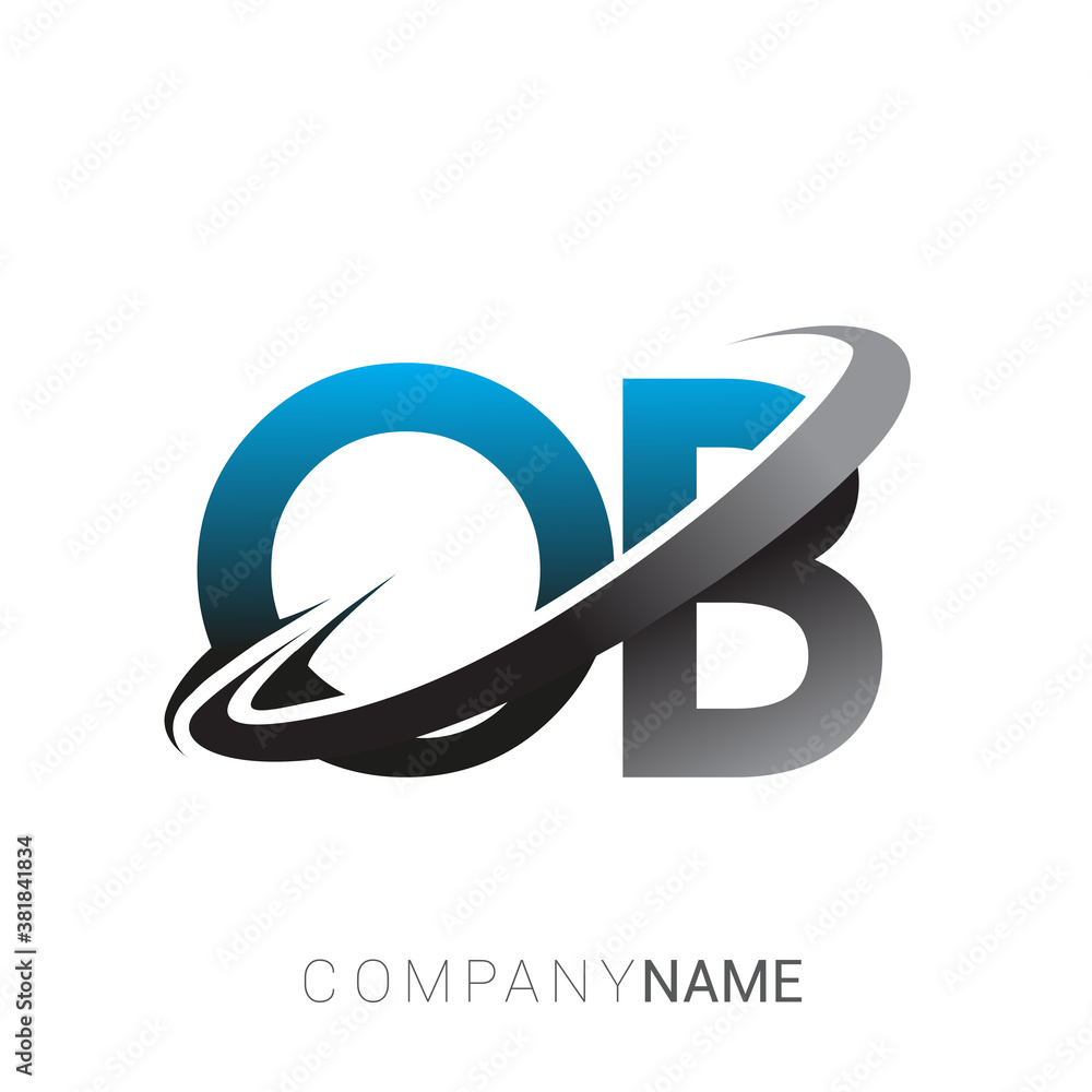 initial letter OB logotype company name colored blue and grey swoosh ...