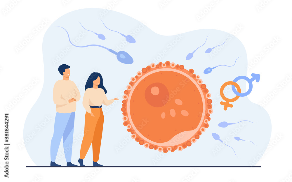 Tiny people planning baby flat vector illustration. Cartoon embryo ...