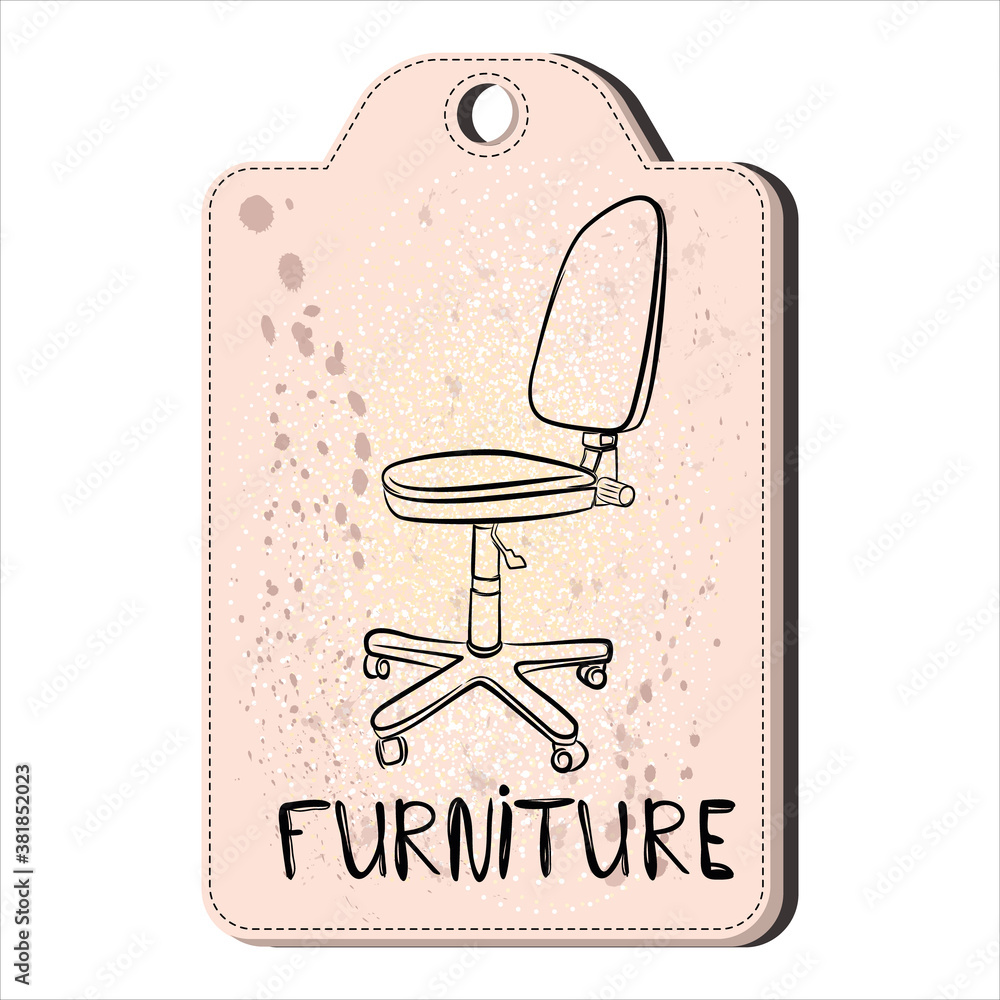 Office chair sketch linear drawing. Tag with furniture. vector ...