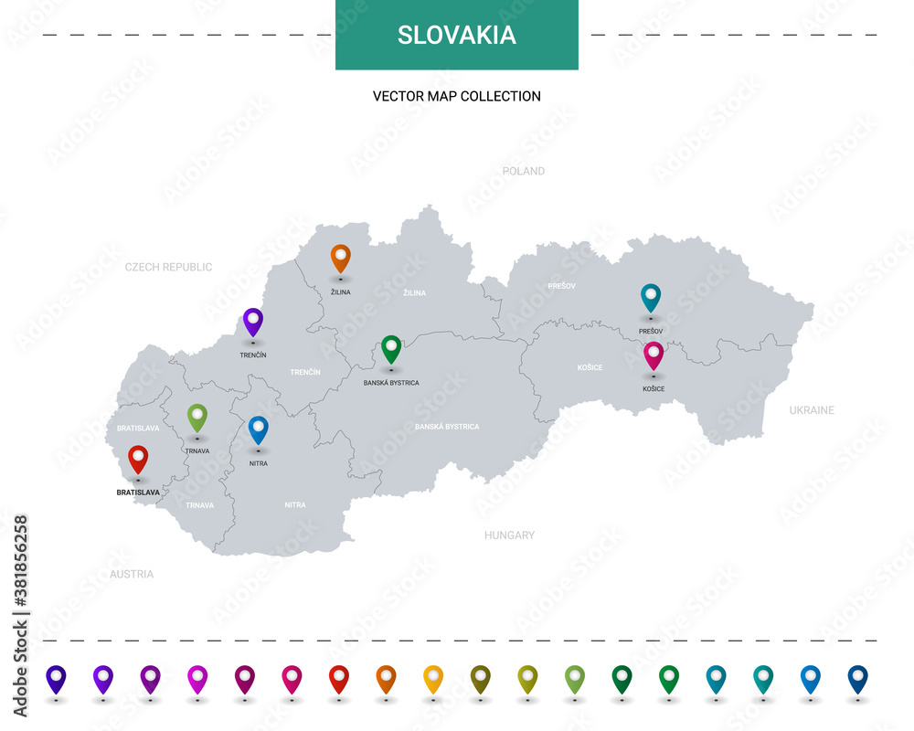 Slovakia map with location pointer marks. Infographic vector template ...