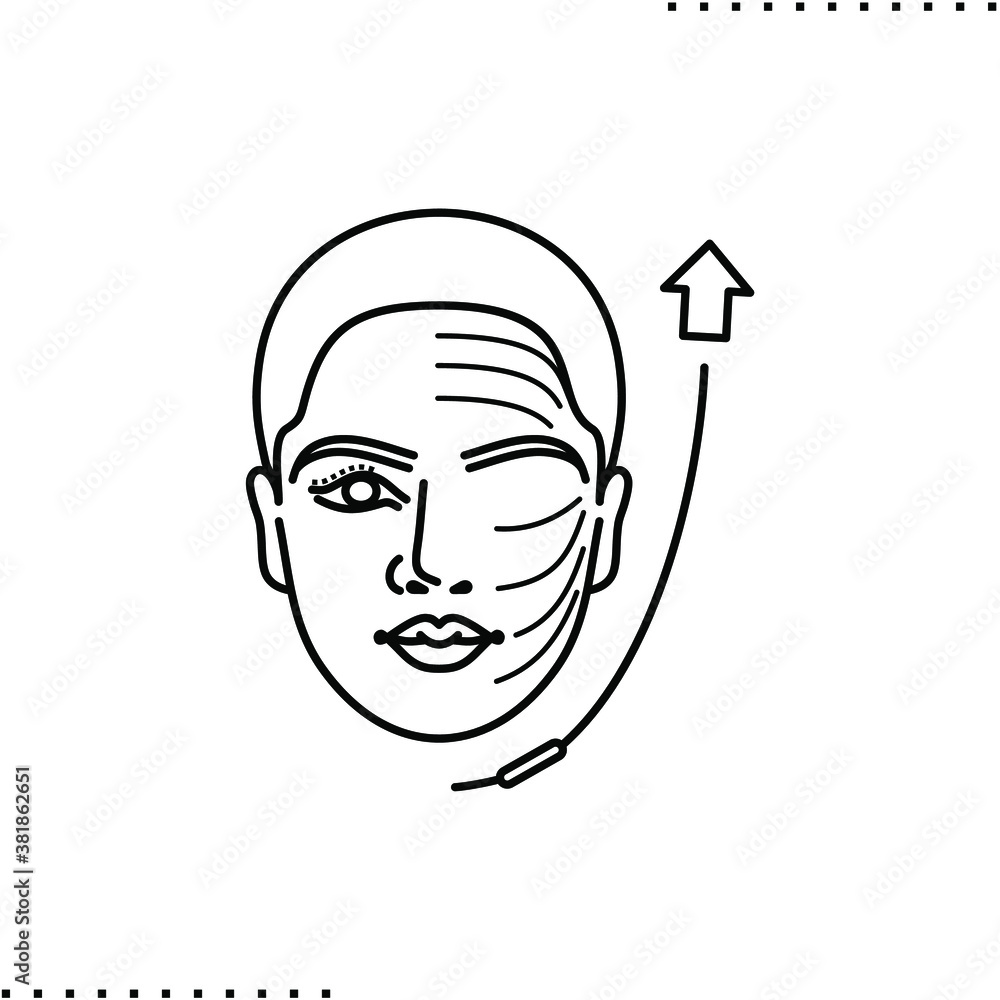 plastic surgery and face lifting, thread lift vector icon in outlines ...