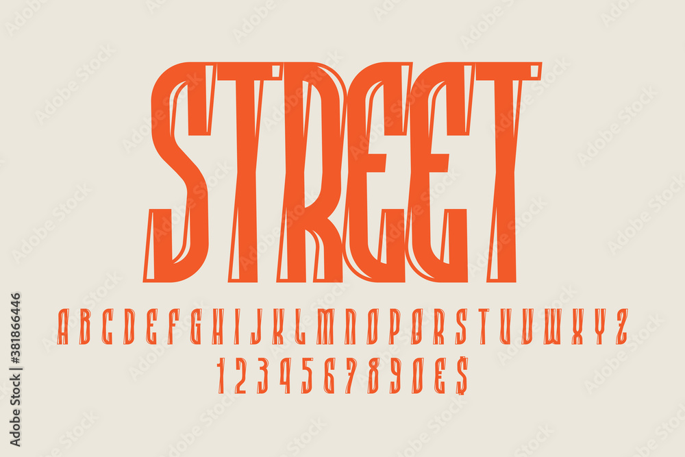 Street artistic display font. Stylish orange letters, numbers and ...