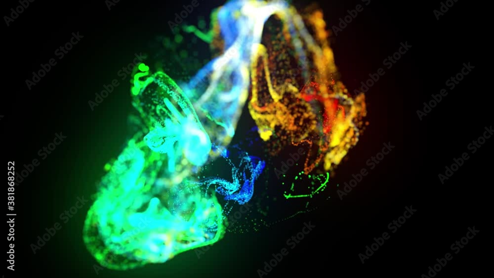 injection of fluorescent multicolor ink in water in 4k. 3d render of ...