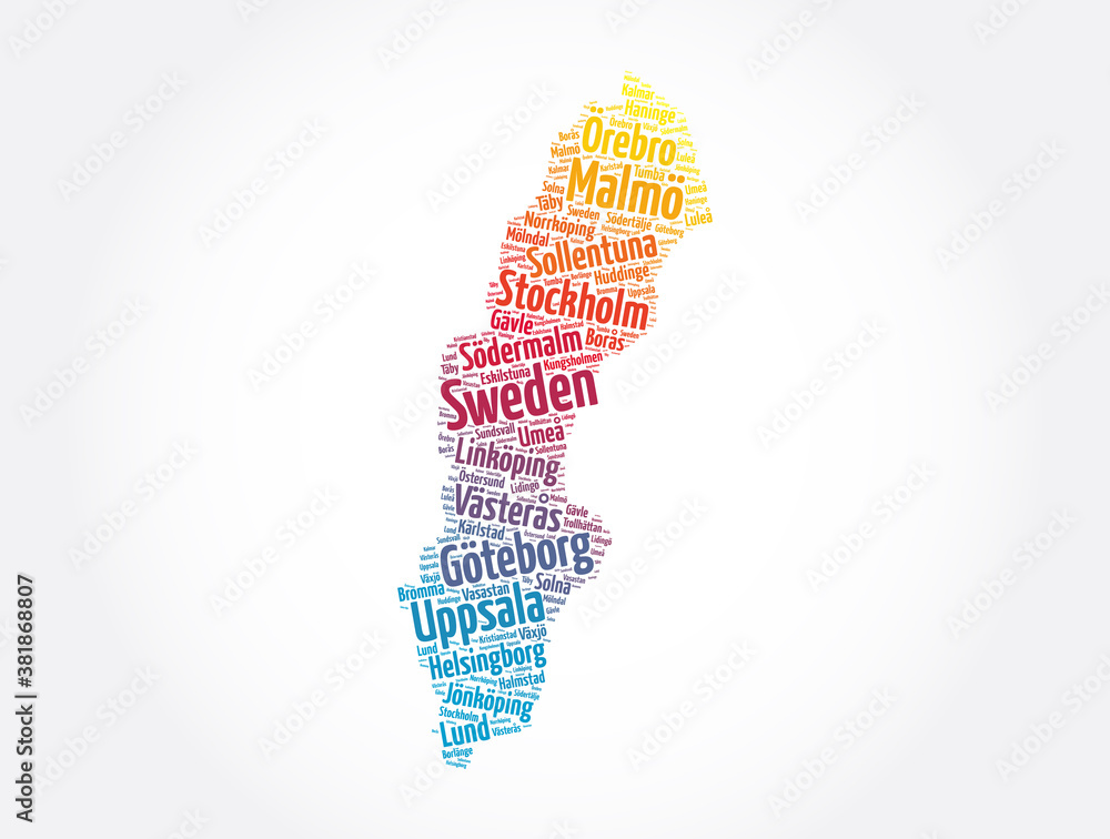 List of cities and towns in Sweden, map word cloud collage, business ...