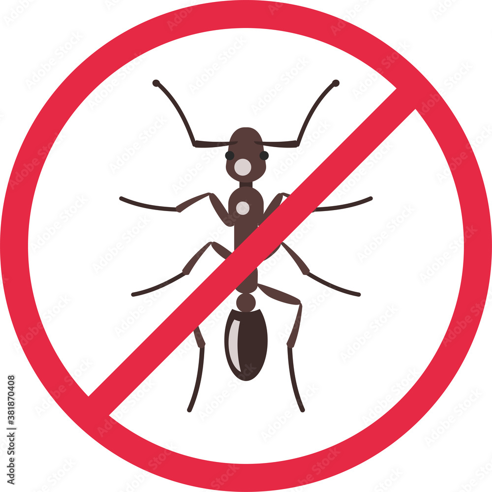 A brown wild ant with a red circle crossed out. Pest Control Sign: No ...