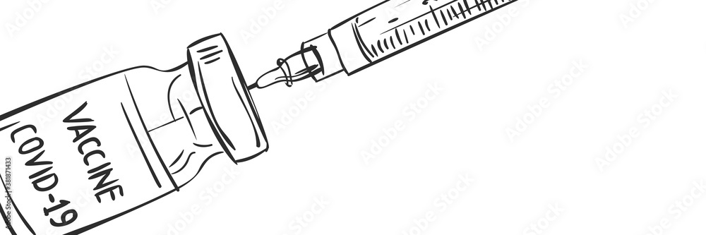 COVID-19 Coronavirus Vaccine bottle and syringe vector drawing. Closeup ...