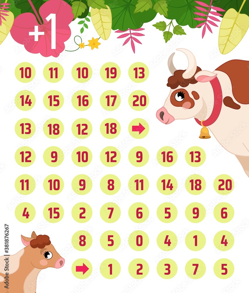 Maze game for children. Farm animals collection. Help the cow to find ...
