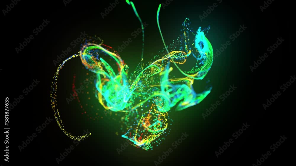 injection of fluorescent multicolor ink in water in 4k. 3d render of ...