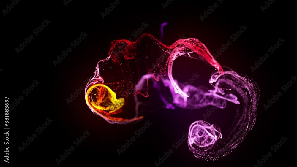 injection of fluorescent red violet ink in water in 4k. 3d render of ...