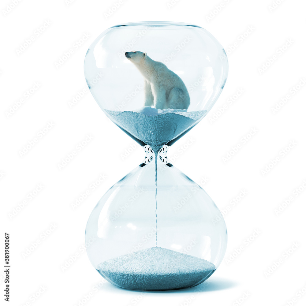 Global warming climate change urgency concept art pointing to polar ice ...