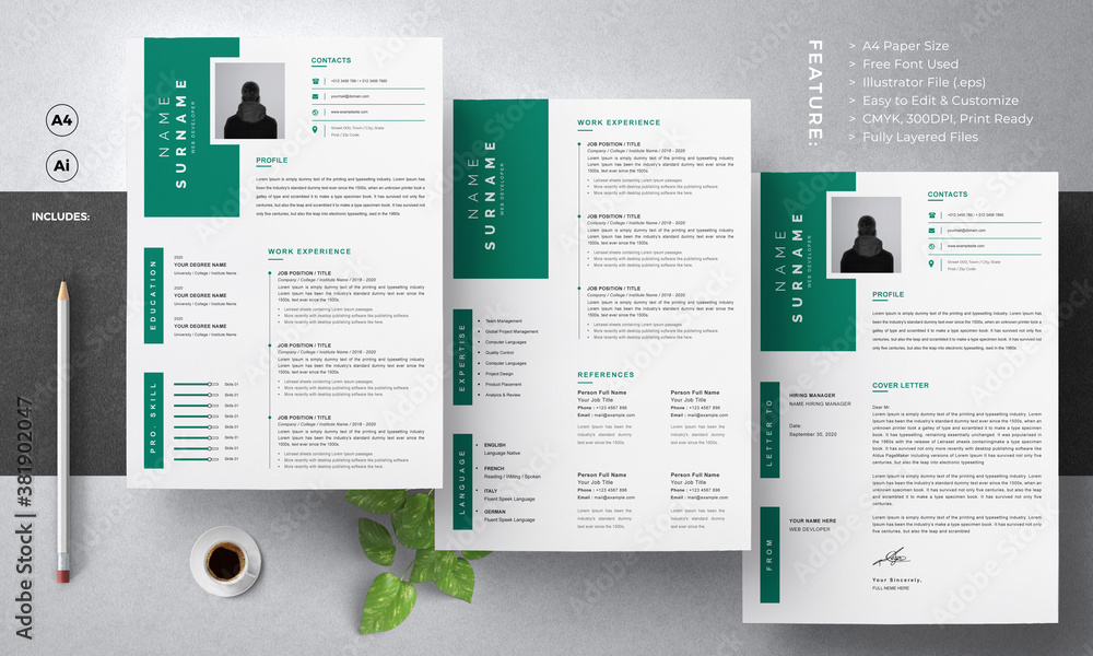 Resume Layout Set with Cover Letter Stock Vector | Adobe Stock