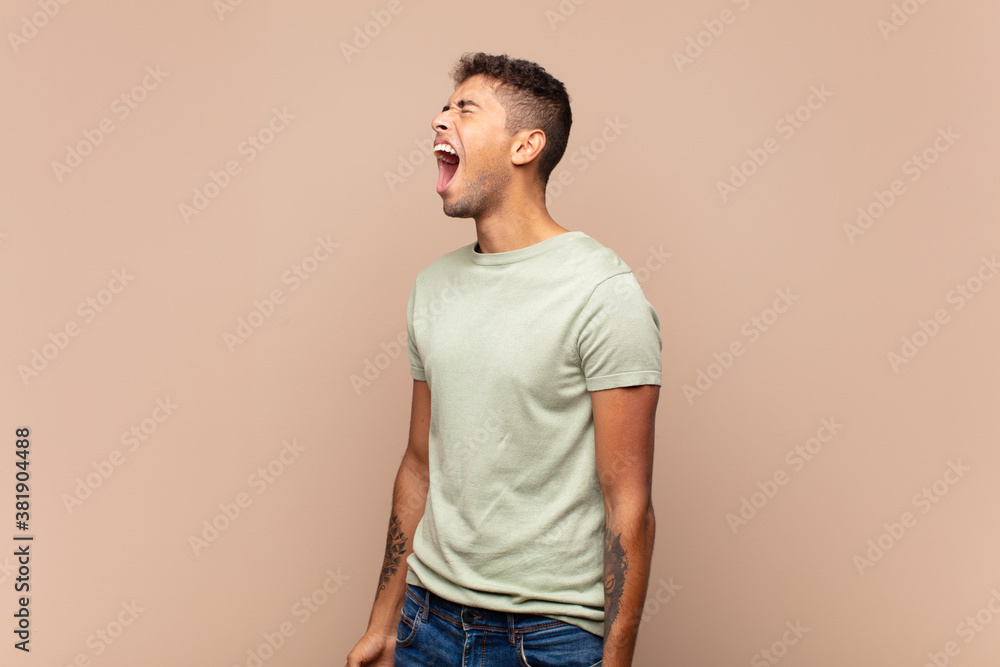 screaming furiously, shouting aggressively, looking stressed and angry ...